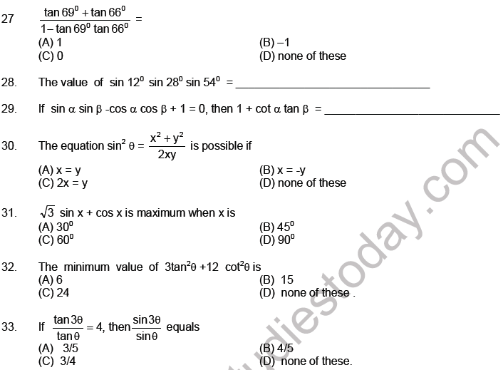 Jee Mathematics Trigonometric Functions Mcqs Set A With Answers 9607